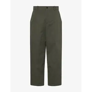 Bottega Veneta Contrast-stitch Wide-leg Cotton Trousers - Dark Juniper