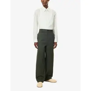 Bottega Veneta Contrast-stitch Wide-leg Cotton Trousers - Dark Juniper