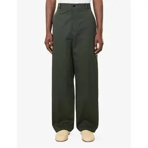 Bottega Veneta Contrast-stitch Wide-leg Cotton Trousers - Dark Juniper