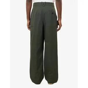 Bottega Veneta Contrast-stitch Wide-leg Cotton Trousers - Dark Juniper