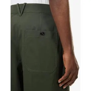 Bottega Veneta Contrast-stitch Wide-leg Cotton Trousers - Dark Juniper