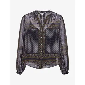 Veronica Beard Scarf-print V-neck Silk Blouse - Heritage Navy Multi