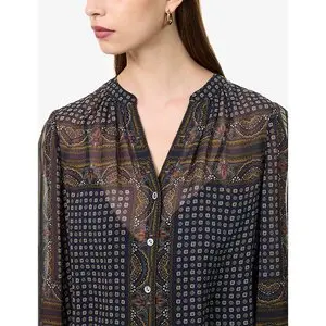 Veronica Beard Scarf-print V-neck Silk Blouse