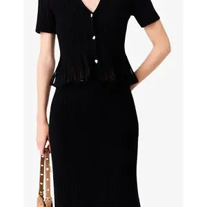 Maje Pleated Peplum-hem Knitted Midi Skirt