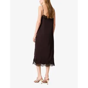Maje Sleeveless Lace-trim Midi Slip Dress - Dark Brown