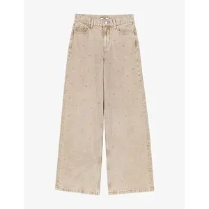 Maje Rhinestone-embellished Wide-leg Jeans - Beige