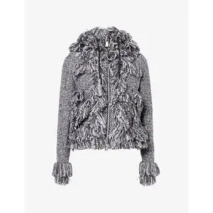 Sacai Tassel-trim Hooded Tweed Jacket - Gray