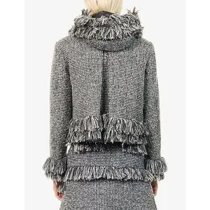 Sacai Tassel-trim Hooded Tweed Jacket