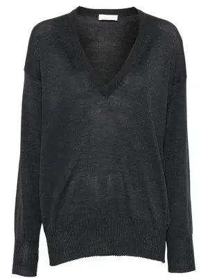 ROBERTO COLLINA Merino Wool V-neck Pullover - Grey