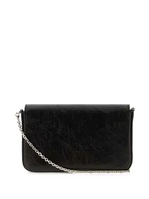 Fendi Compact Crackled Leather Wallet On Chain Tube - Black