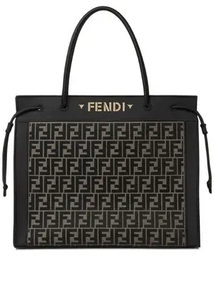Fendi Magic Shopper Large Shopper In Embroidered Ff Fabric - Brown