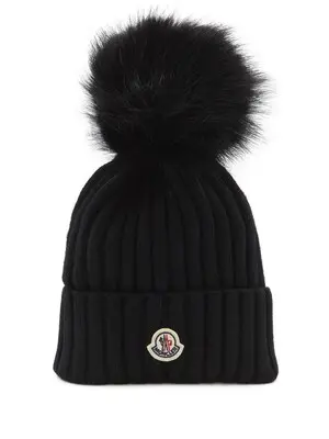 Moncler Wool Beanie With Pom Pom - Black