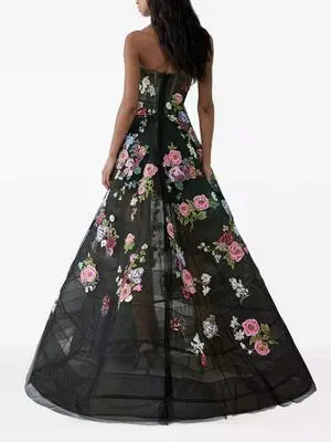 Carolina Herrera Floral Embroidered Sleeveless Maxi Dress