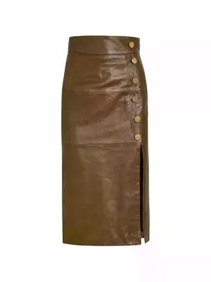 SKIIM Leather Straight Midi Skirt - Brown