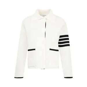 Thom Browne Double Face Pique Stitch Polo Collar Jacket - White