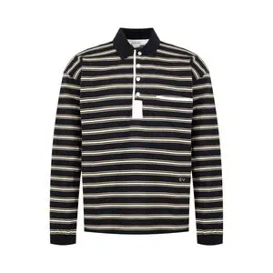 Bottega Veneta Long Sleeve Striped Polo - Blue