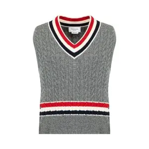 Thom Browne Cable Knit V-neck Vest - Grey