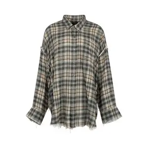 R13 Shredded Seam Drop Neck Shirt /cream Plaid