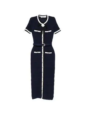 SELF-PORTRAIT Button-front Knit Midi Dress - Navy