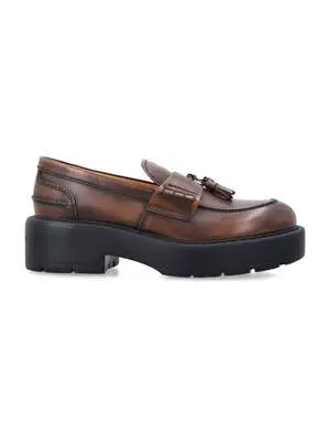 Miu Miu Leather Platform Loafers With Tassel Detail