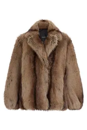 Pinko Oversized Faux Fur Jacket With Wide Collar