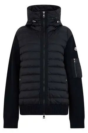 Moncler Padded Quilted Hooded Jacket With Knit Sleeves