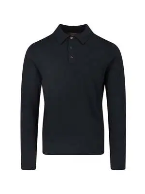ZANONE Virgin Wool Blend Long-sleeve Polo Sweater - Black