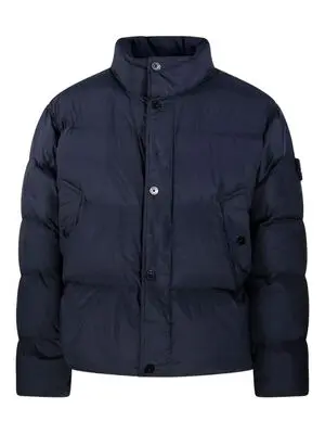 Stone Island Quilted Puffer Bomber Jacket With Stand Collar - Navyblue