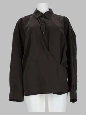 LEMAIRE Draped Wrap-front Silk Shirt - Brown