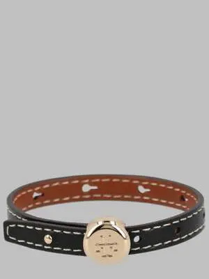 Tory Burch Leather Logo Disc Bracelet - Gold