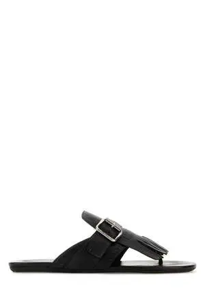 Prada Leather Thong Sandals With Buckle And Fringe