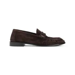 Saint Laurent Suede Loafers With Cassandre Detailing - Brown
