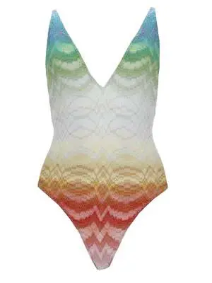 Missoni V-neck Zigzag Lamé One-piece Swimsuit - Multicolour