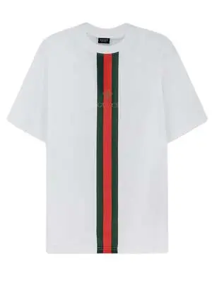 Gucci Cotton T-shirt With Web Ribbon And Crest Print - Bianco