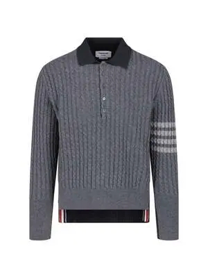 Thom Browne Cable-knit Long Sleeve Polo Sweater - Grey