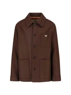 Valentino Garavani Wool Shirt Jacket With V Logo Detail