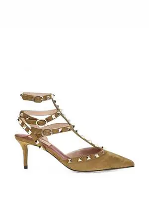 Valentino Garavani VALENTINO Rockstud Ankle Strap Pumps With 65mm Heel Havanabeig