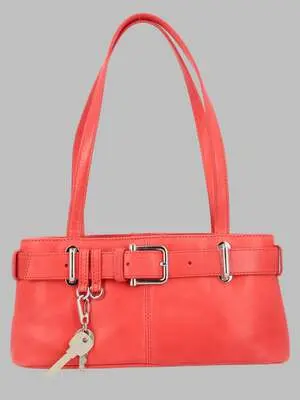 OSOI Leather Shoulder Bag With Buckle Detail And Key Charm - Red