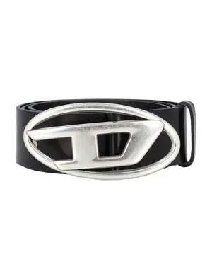 DIESEL® Logo Buckle Leather Belt - Nero