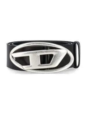 DIESEL® Leather Belt With Logo Buckle - Nero