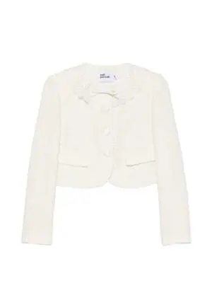 SELF-PORTRAIT Lace Collar Cropped Tweed Jacket - White