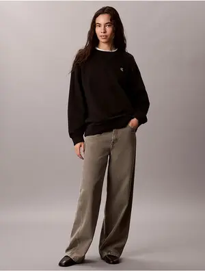 Calvin Klein Monogram Logo Fleece Crewneck Sweatshirt - Black