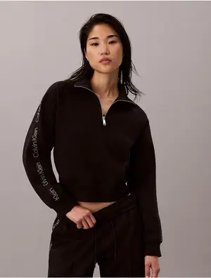 Calvin Klein Logo Tape Fleece Half Zip Sweatshirt - Black