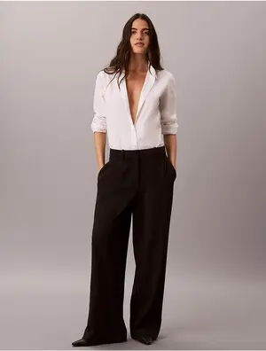 Calvin Klein Stretch Crepe Wide Leg Trousers - Black
