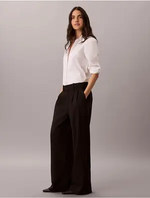 Calvin Klein Stretch Crepe Wide Leg Trousers - Black