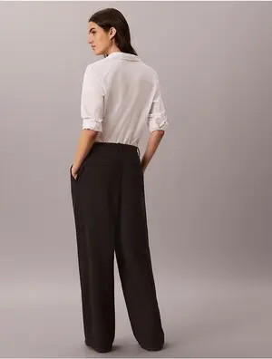 Calvin Klein Stretch Crepe Wide Leg Trousers - Black