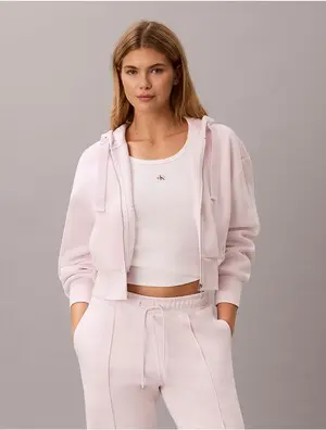 Calvin Klein Logo Tape Fleece Hoodie - Crystal Blush