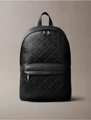 Calvin Klein Debossed Emblem Logo Round Backpack - Black