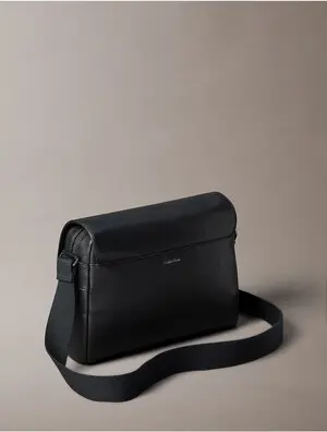 Calvin Klein Emblem Logo Hardware Flap Messenger Bag