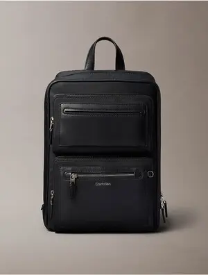 Calvin Klein Hardware Logo Mixed Double Pocket Backpack - Black